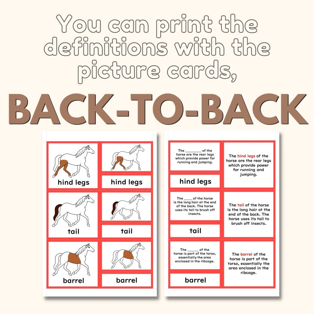 MAMMALS Zoology Unit Study Parts of Horse Montessori Nomenclature Cards ...