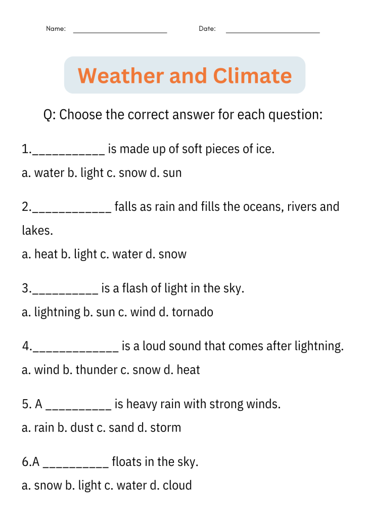 Printable Weather and Climate Activities Worksheet - Earth Science for ...
