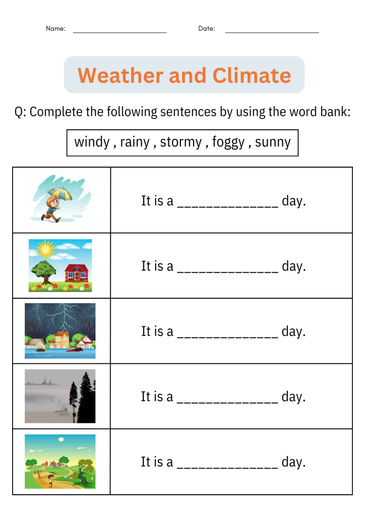 Printable Weather and Climate Activities Worksheet - Earth Science for ...