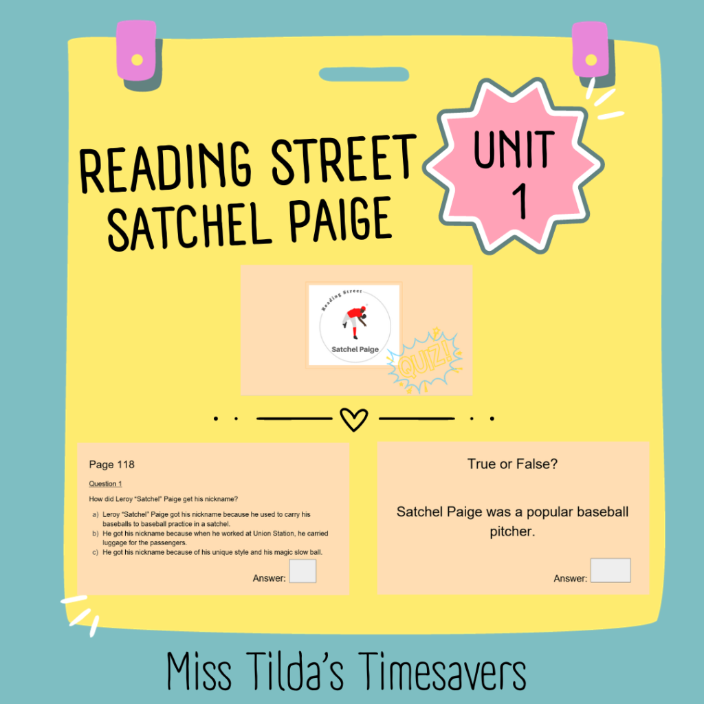 Satchel Paige Quiz - Grade 5 Reading Street | Made By Teachers