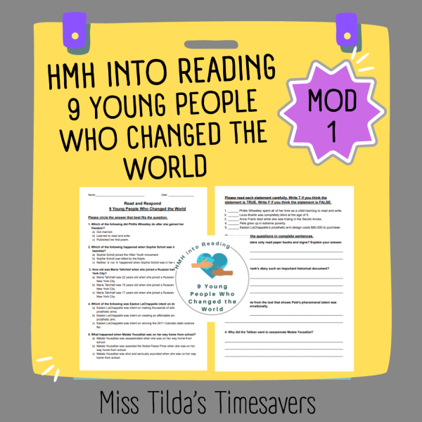 9 Young People Who Changed the World - Grade 6 HMH Into Reading - Made ...