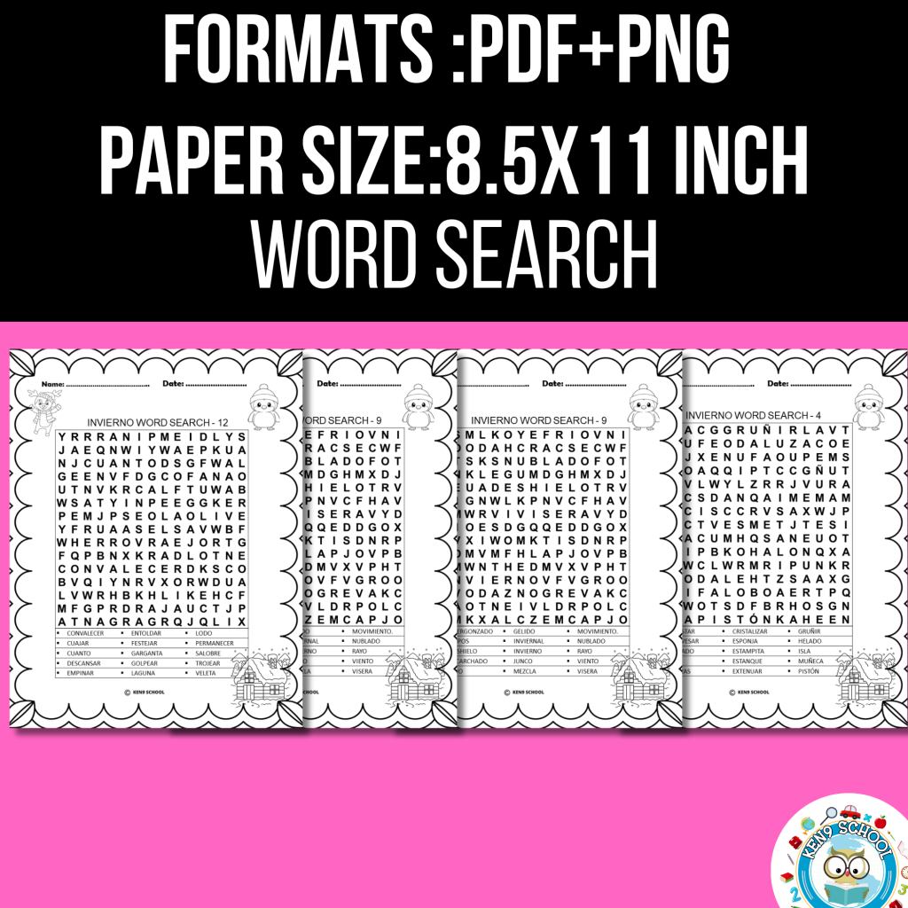 Invierno - Winter Vocabulary Spanish Word Search and Word Scramble ...