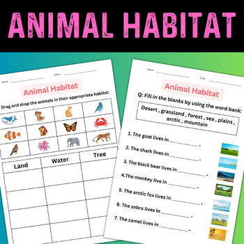 printable matching activity animal habitats worksheets for grade 1, 2 ...