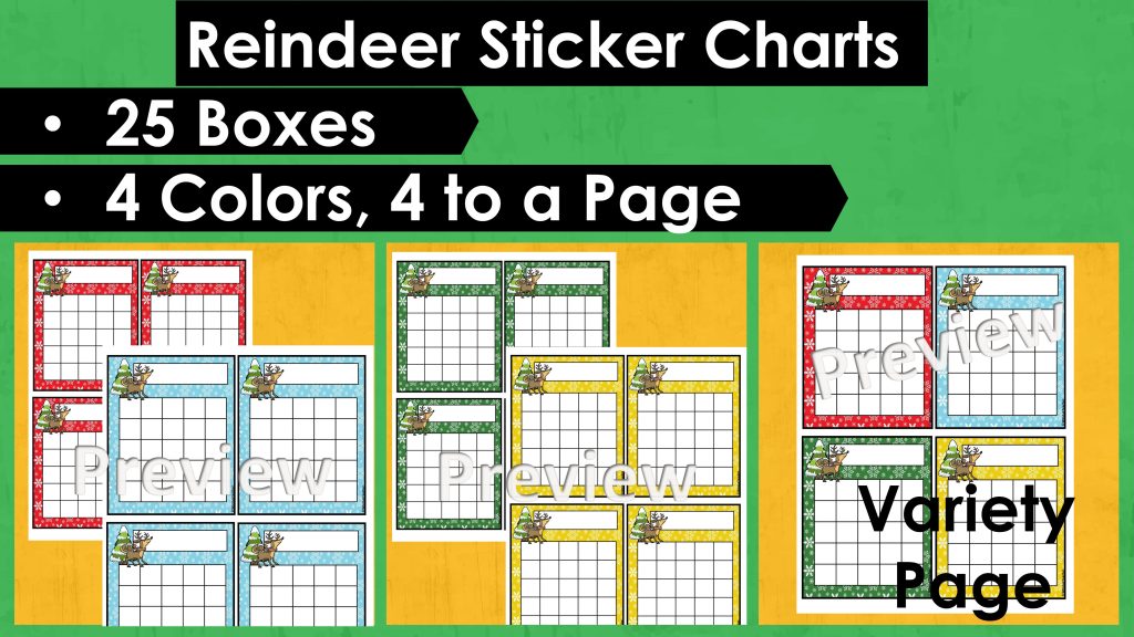 Christmas Sticker Charts - Reindeer Incentive Reward- 12 16 25 Box ...