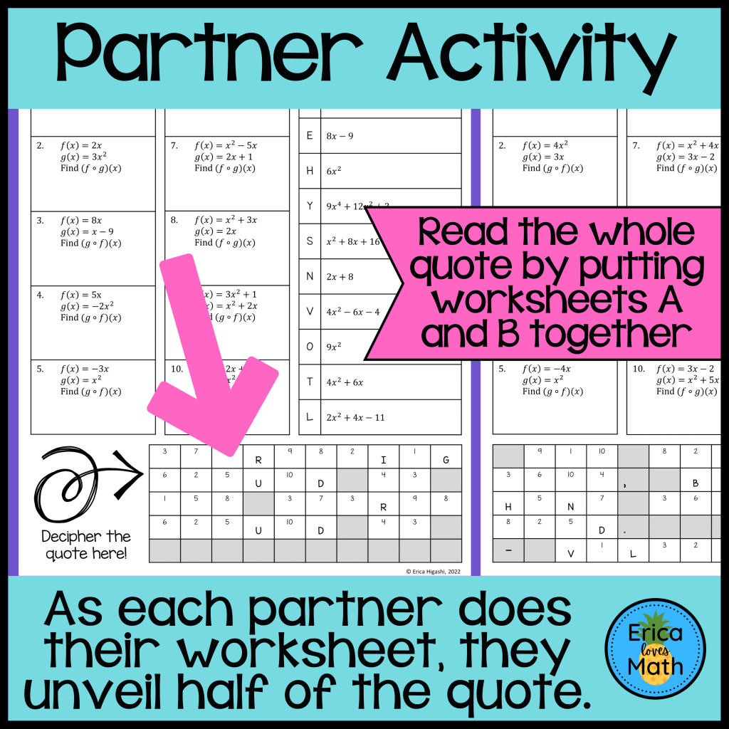 Composition of Functions Differentiated Partner Worksheets Quotable ...