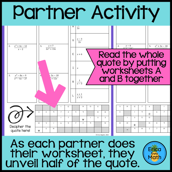Simplifying Rational Expressions Differentiated Partner Worksheets ...