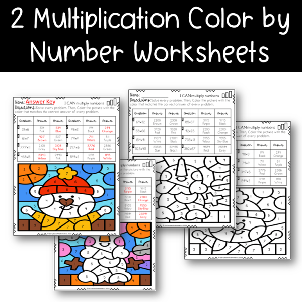 Winter Long Division & Multidigit Multiplication Color By Number ...