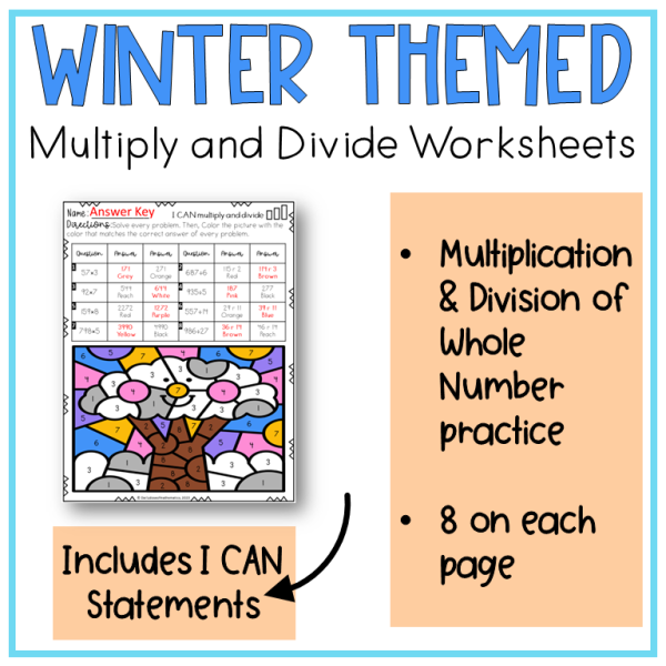 Winter Long Division & Multidigit Multiplication Color By Number ...