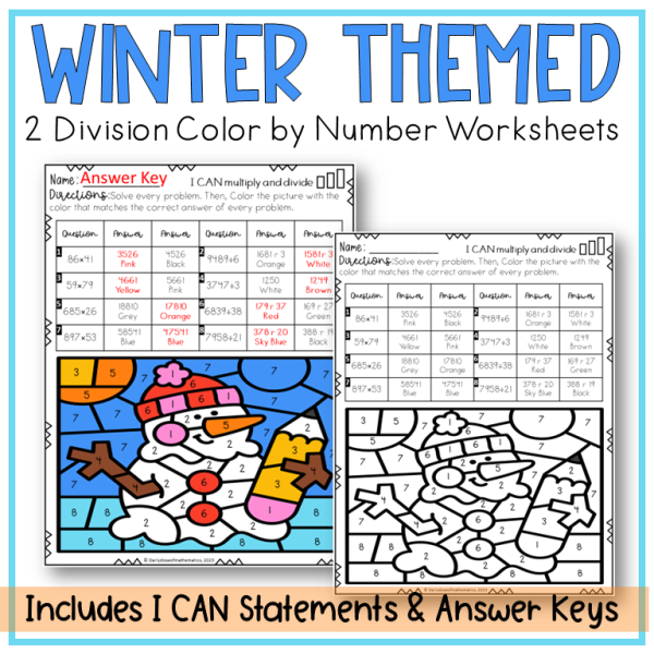 Winter Long Division & Multidigit Multiplication Color By Number ...