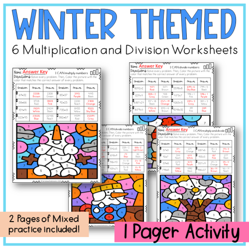 Winter Long Division & Multidigit Multiplication Color By Number ...