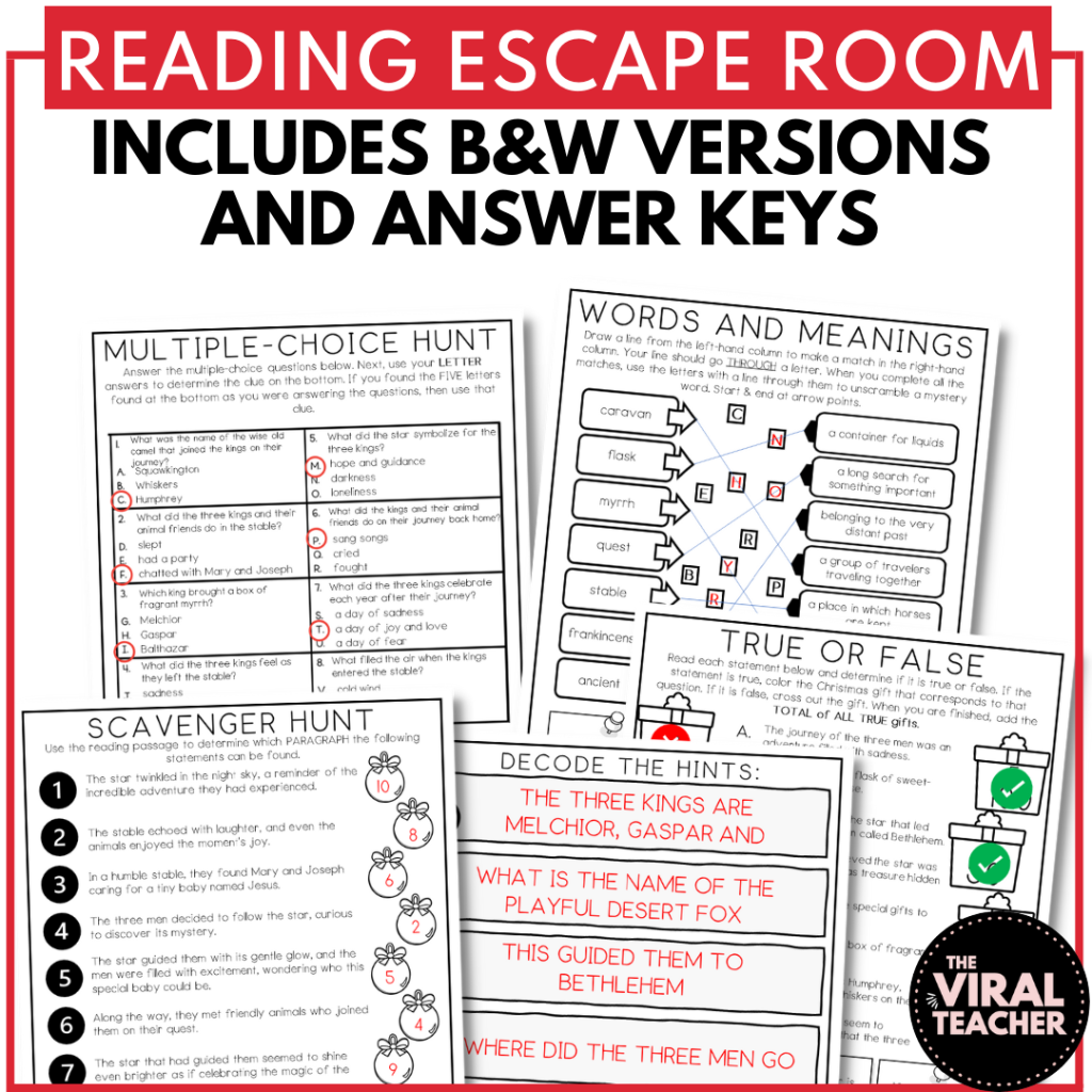 Christmas Reading Escape Room and Close Reading Strategies The Three ...