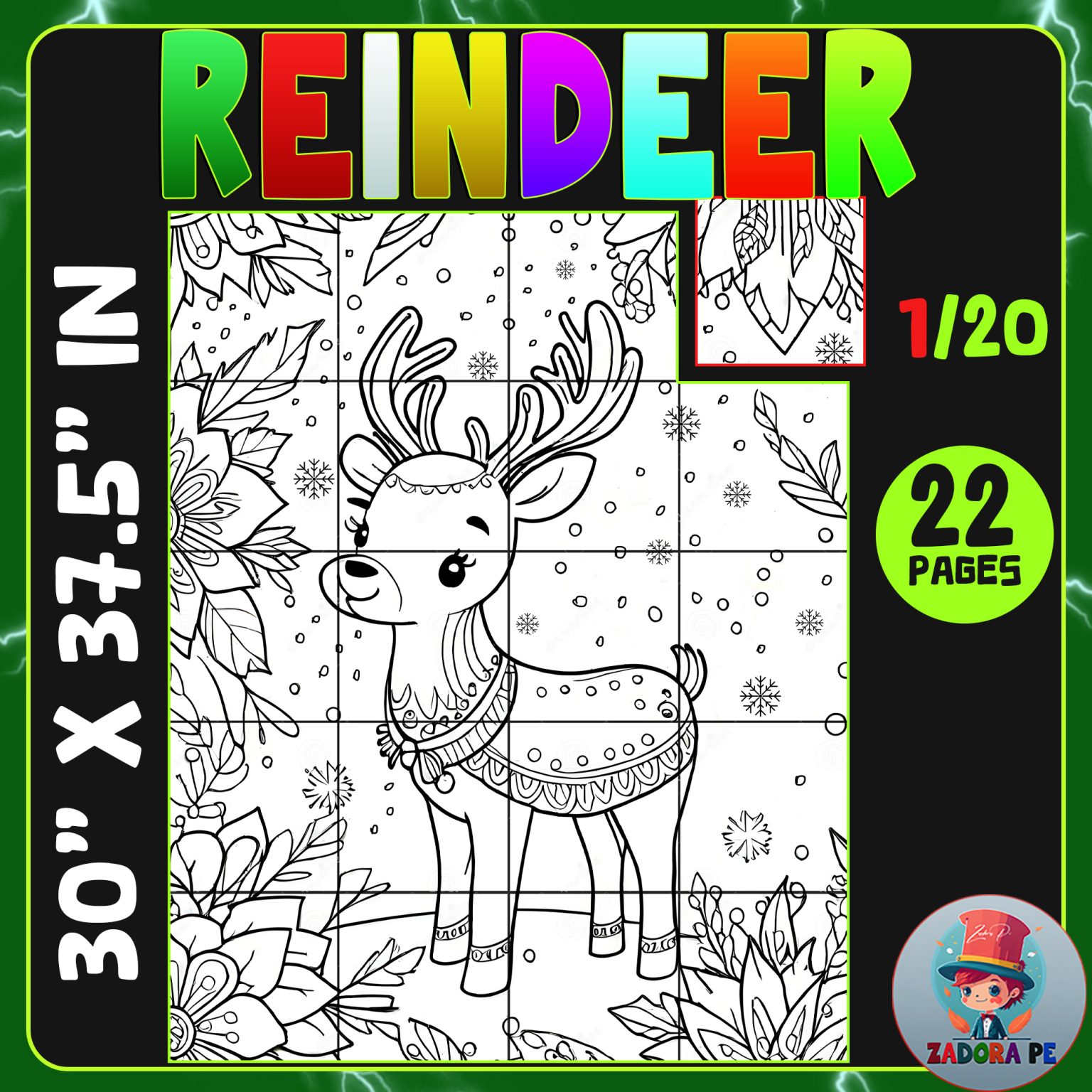 Reindeer Radiance: Christmas Collaborative Poster Art Coloring Craft ...