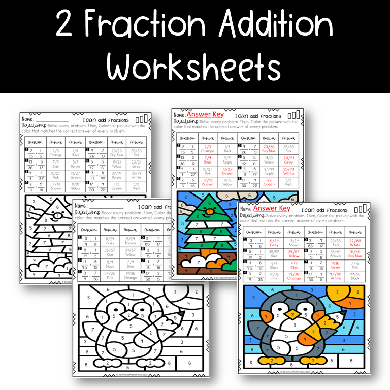 Winter Adding and Subtracting Fractions with Unlike denominator Color ...
