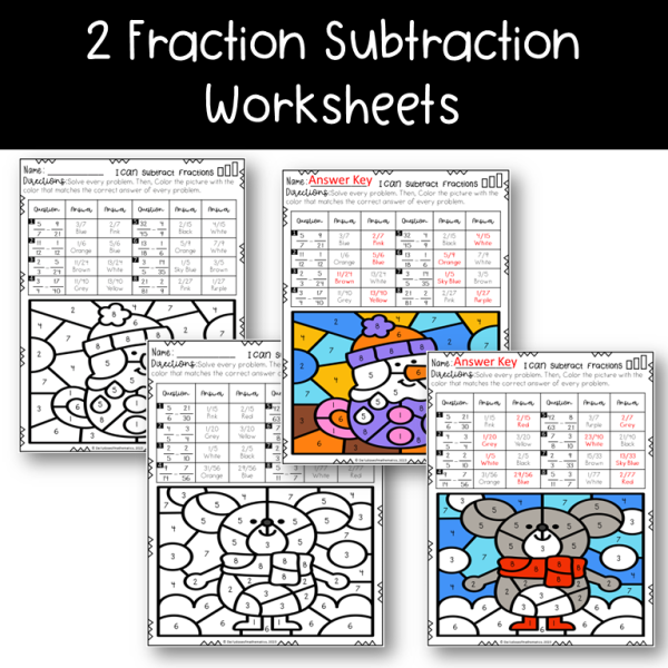 Winter Adding and Subtracting Fractions with Unlike denominator Color ...