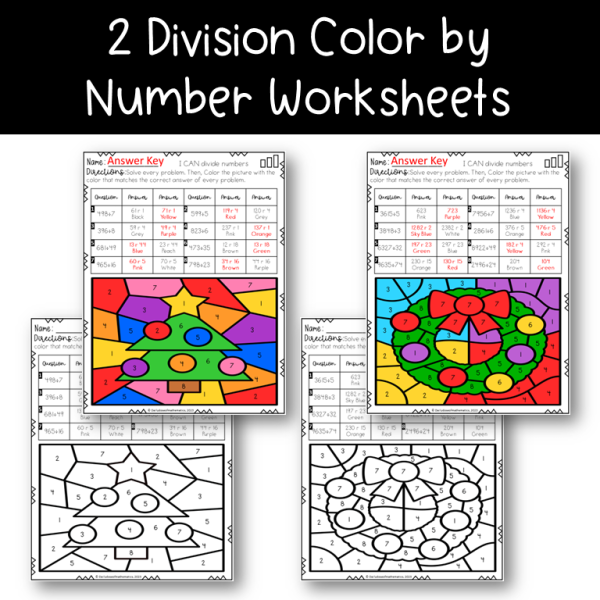 Christmas Long Division and Multidigit Multiplication Color By Number ...
