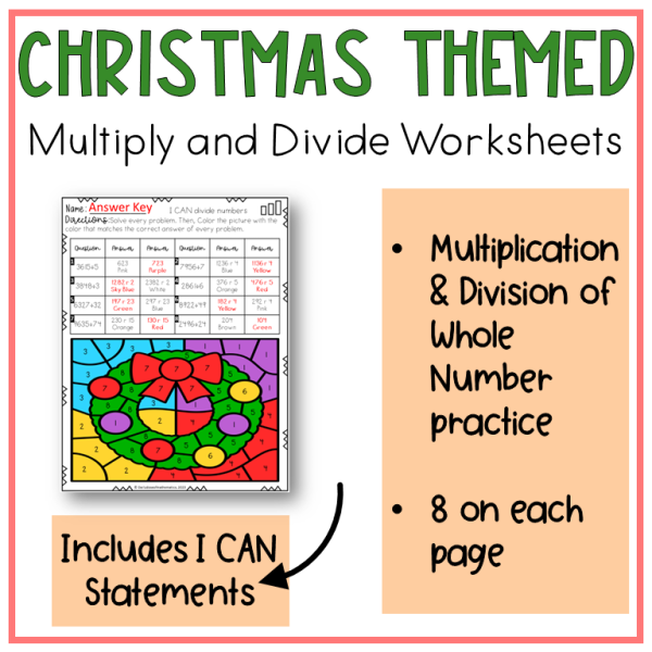 Christmas Long Division and Multidigit Multiplication Color By Number ...