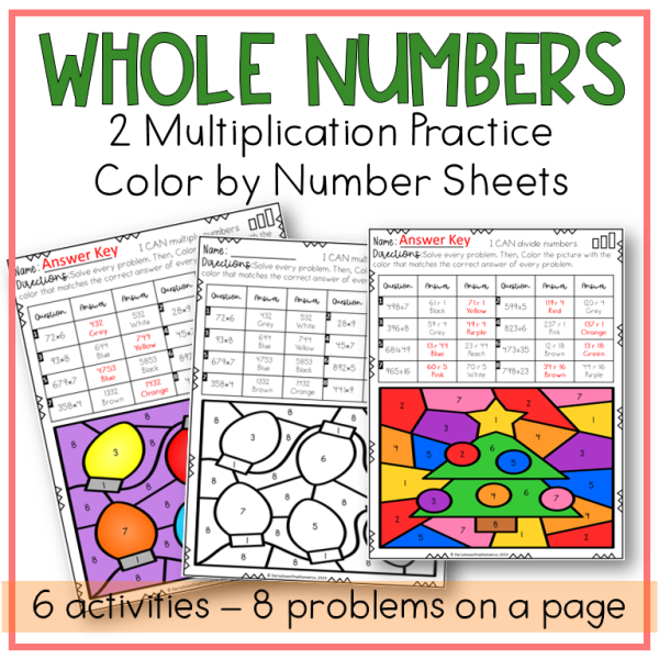Christmas Long Division and Multidigit Multiplication Color By Number ...