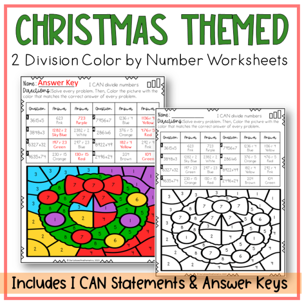 Christmas Long Division and Multidigit Multiplication Color By Number ...