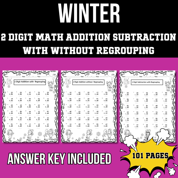 WINTER 2 Digit Addition and Subtraction With & Without Regrouping ...