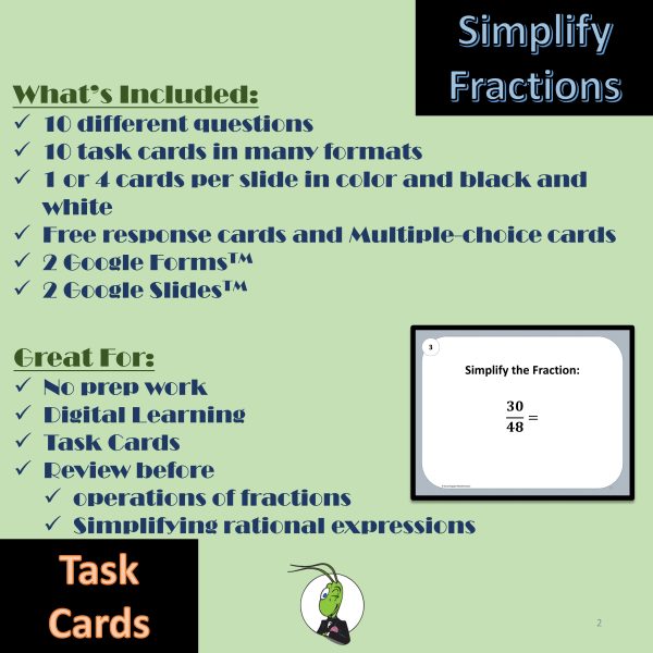 Simplifying Fractions Set 2 Task Cards and Google Slides and Forms ...