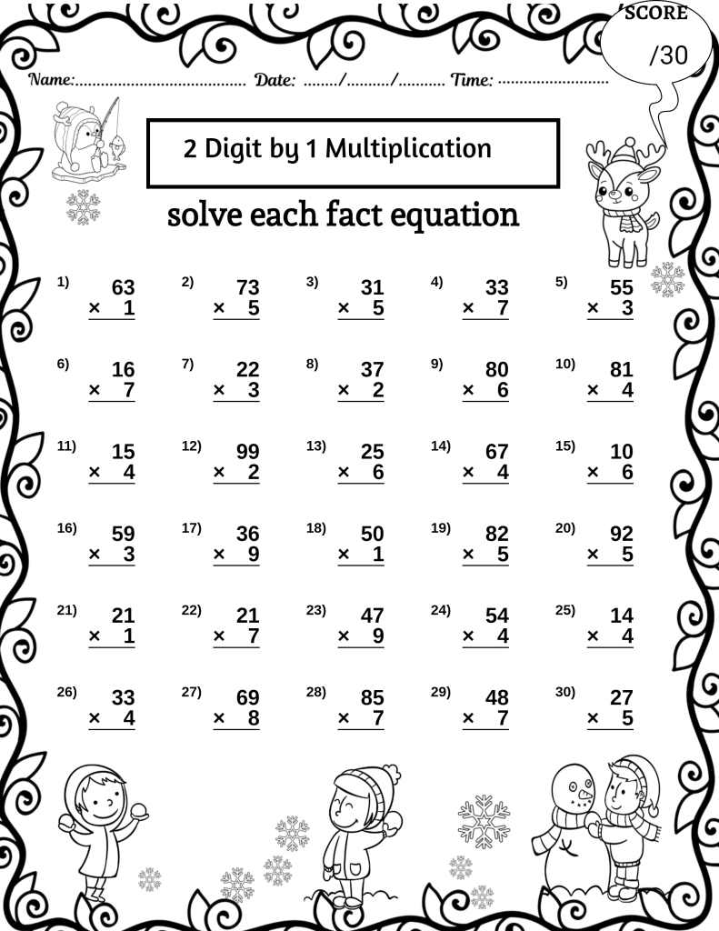 Winter 2-Digit by 1-Digit Multiplication & Division|Missing Numbers ...