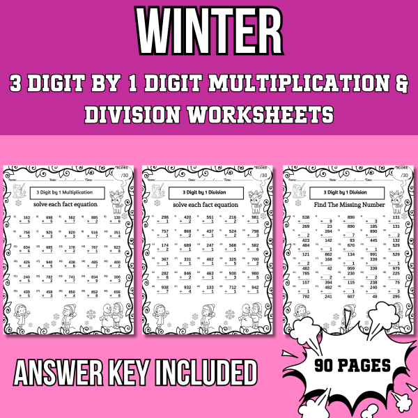 Winter 3-Digit by 1-Digit Multiplication & Division|Missing Numbers ...