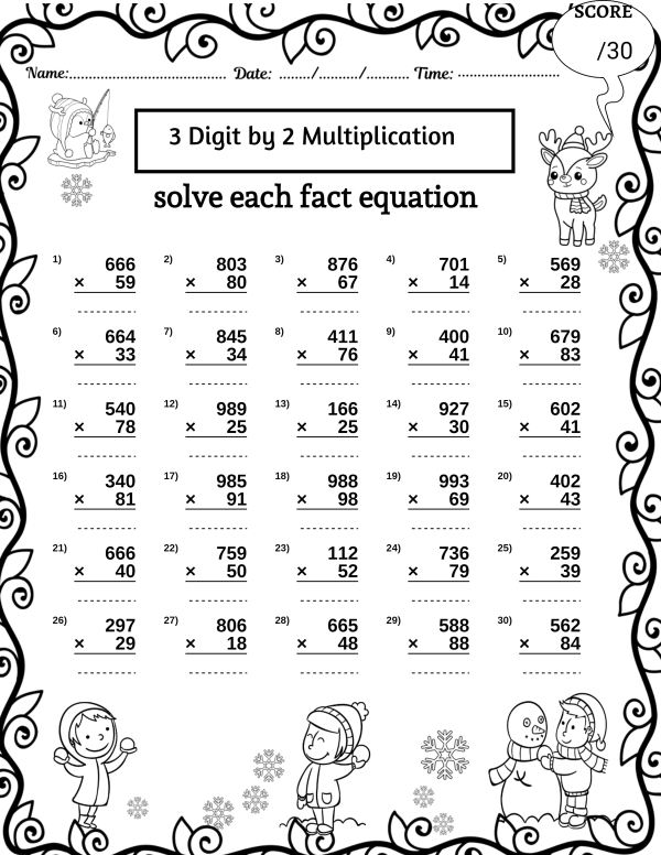 Winter 3-Digit by 2-Digit Multiplication & Division|Missing Numbers ...