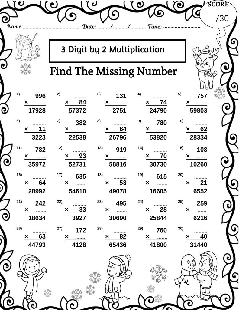 Winter 3-Digit by 2-Digit Multiplication & Division|Missing Numbers ...