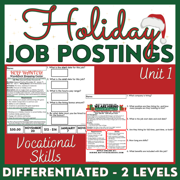 Holiday Job Postings - Functional Reading - Vocational Activities ...