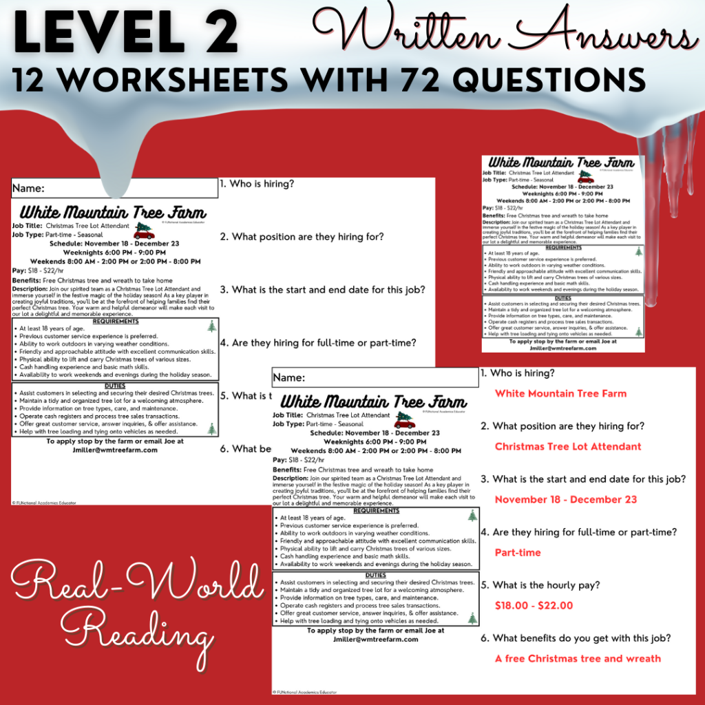 Holiday Job Postings - Functional Reading - Vocational Activities ...