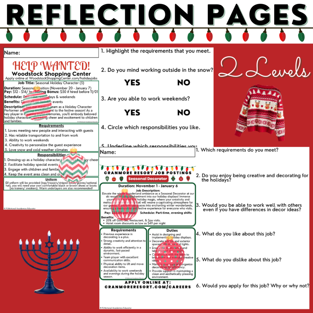 Holiday Job Postings - Functional Reading - Vocational Activities ...