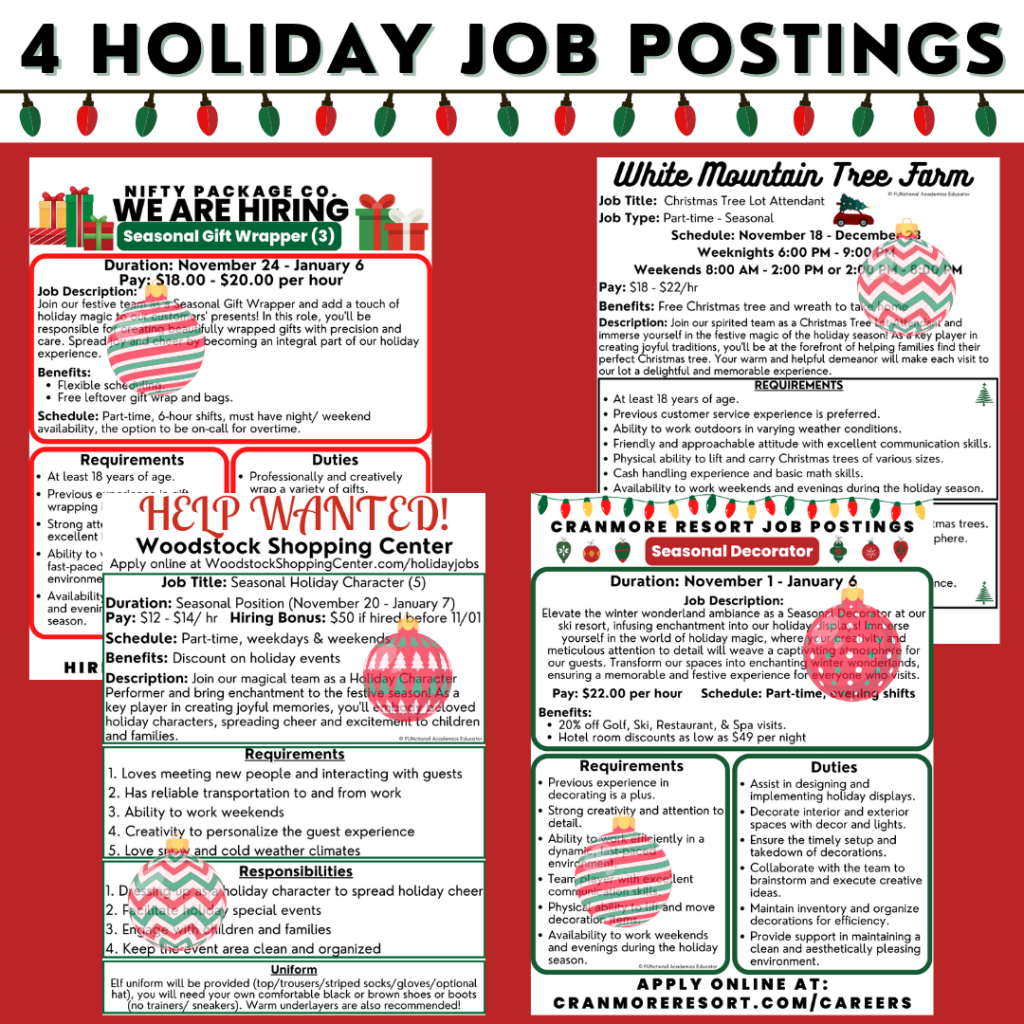 Holiday Job Postings - Functional Reading - Vocational Activities ...