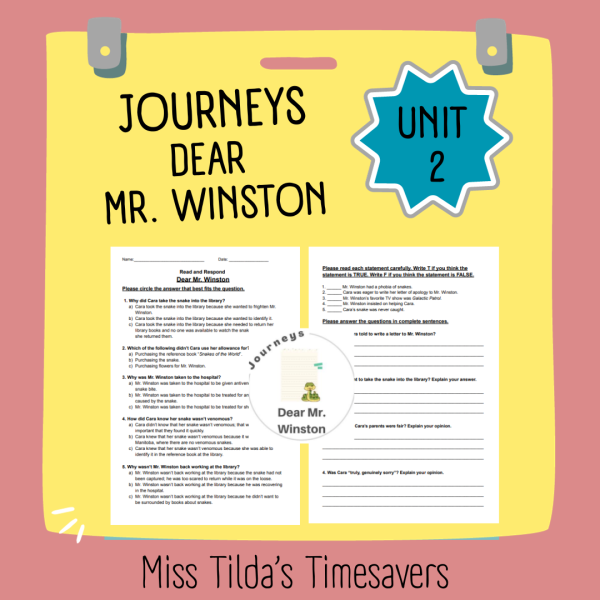 Dear Mr. Winston - Read and Respond Grade 4 Journeys - Made By Teachers