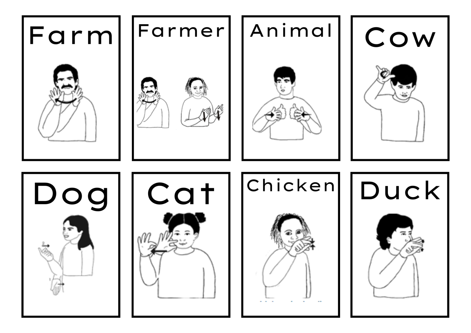 ASL Farm Animal Flashcards B/W & Color Boarders - Made By Teachers