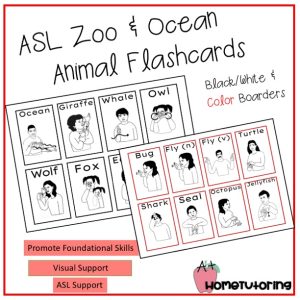 ASL Zoo & Ocean Animal Flashcards B/W & Color Boarders - Made By Teachers