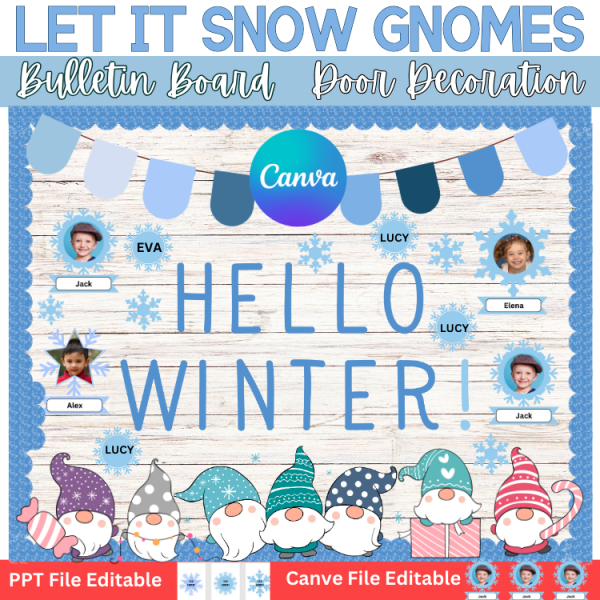 Hello Winter Gnomes Winter Bulletin Board January Door Decor, Let It ...