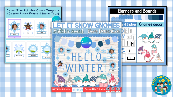 Hello Winter Gnomes Winter Bulletin Board January Door Decor, Let It ...