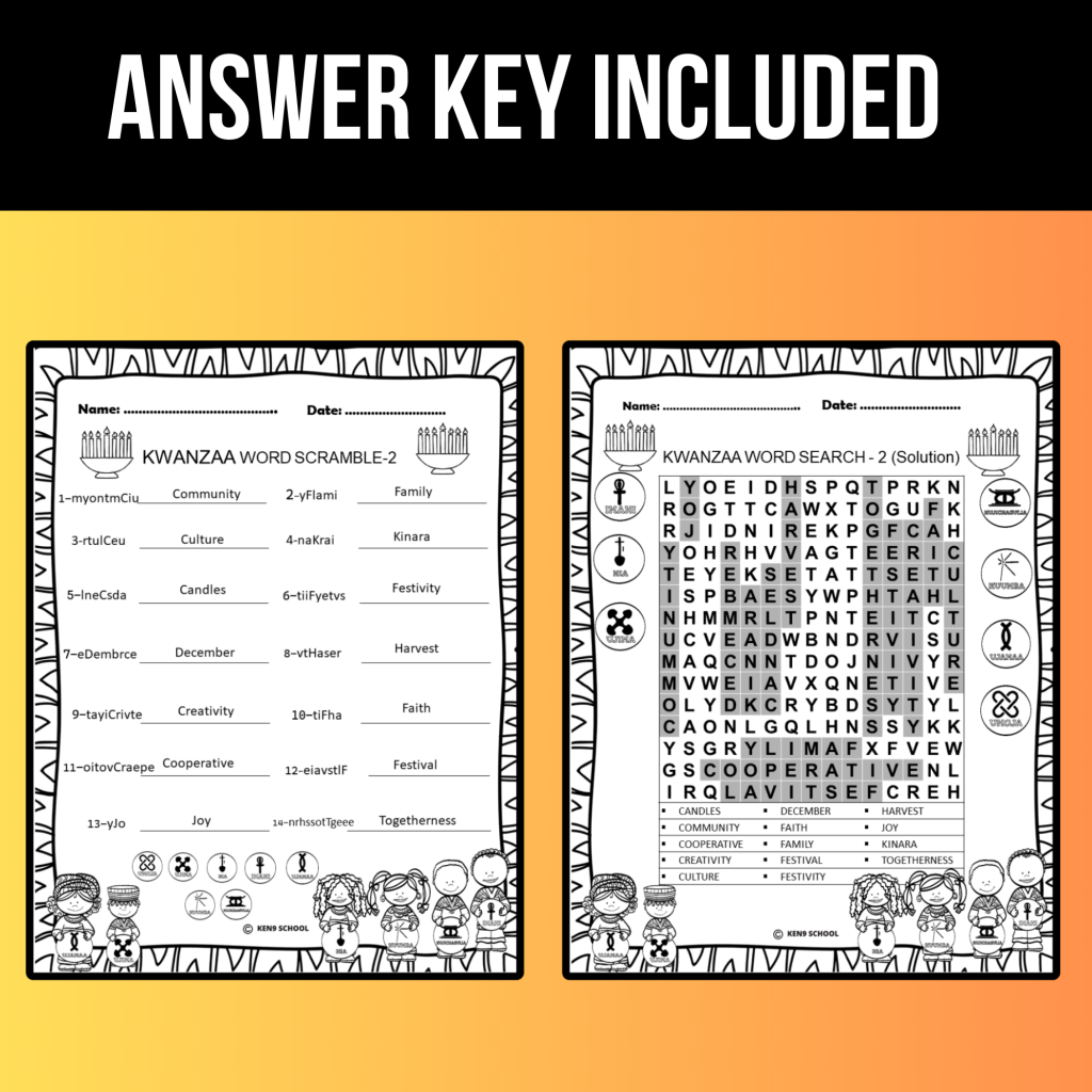 Kwanzaa Principles Word Search & Word Scramble puzzles | Morning Work ...