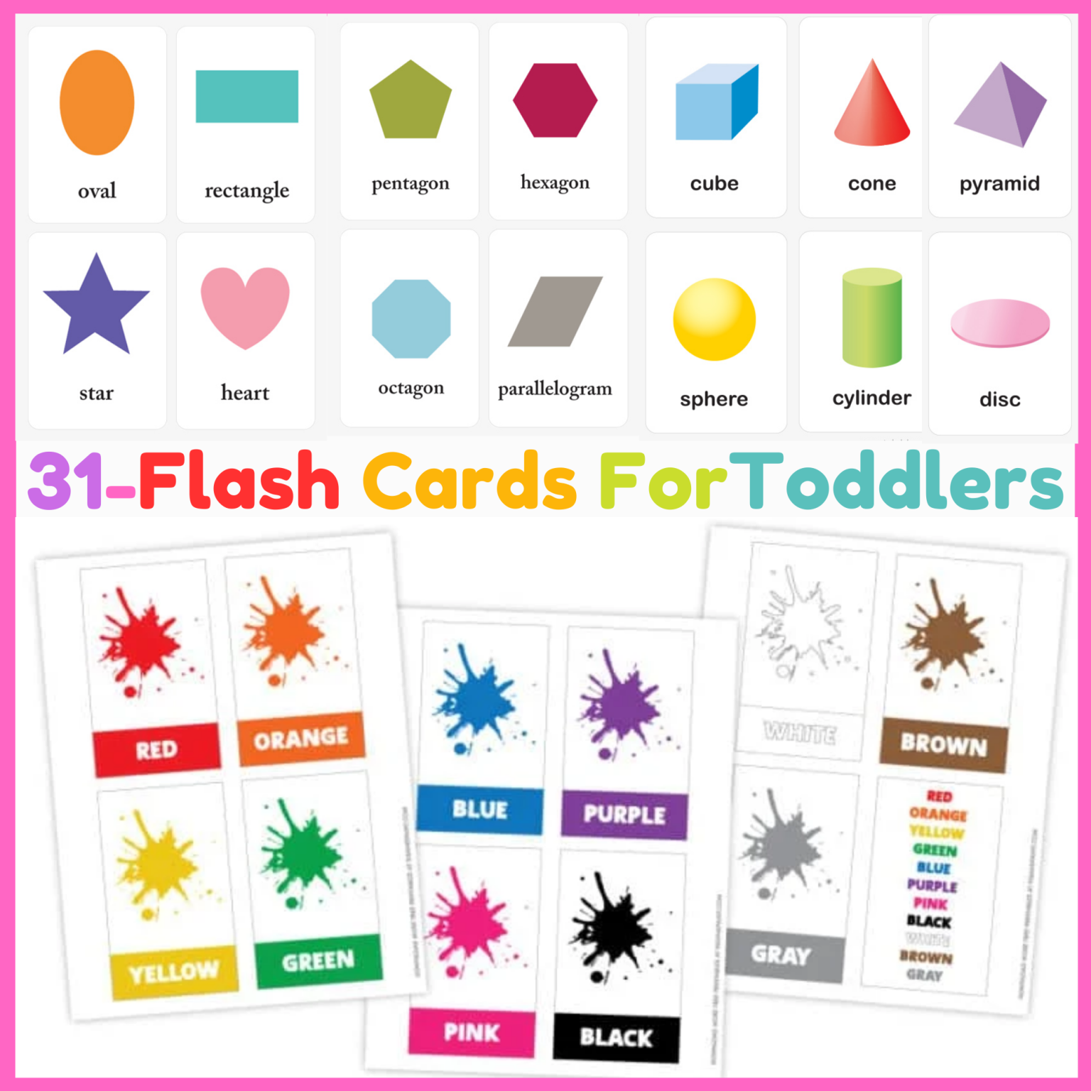 2D-3D Shapes Flash Cards+Color Flash Cards for Toddlers | Printable ...