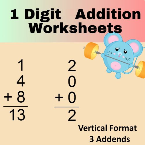 1 Digit Addition Worksheets - Vertical Format 3 Addends - Addition ...