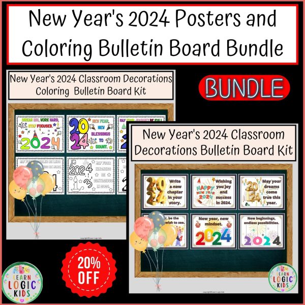 New Year's 2024 Posters and Coloring Bulletin Board Bundle | Made By ...