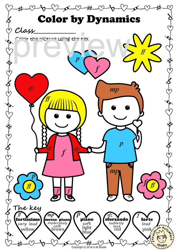 Valentine`s Day Music Coloring Pages | Color by Dynamics - Made By Teachers