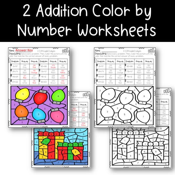 Christmas 2 and 3 Digit Addition and Subtraction Color By Number ...