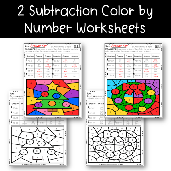 Christmas 2 and 3 Digit Addition and Subtraction Color By Number ...