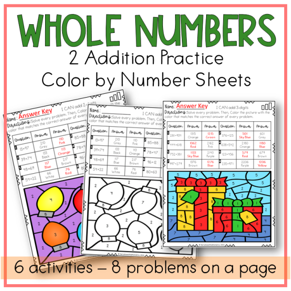 Christmas 2 and 3 Digit Addition and Subtraction Color By Number ...