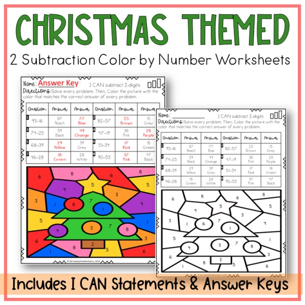 Christmas 2 and 3 Digit Addition and Subtraction Color By Number ...