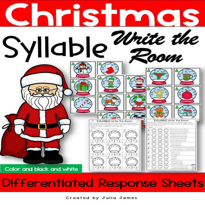 Christmas Syllable Puzzles and Clip Cards 2 in 1 | Made By Teachers
