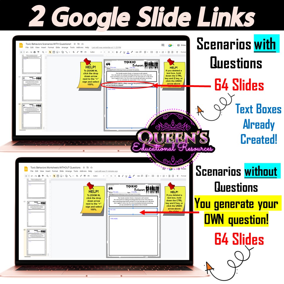 Toxic Behaviors Scenario Task Cards and Worksheets | Situation Cards ...