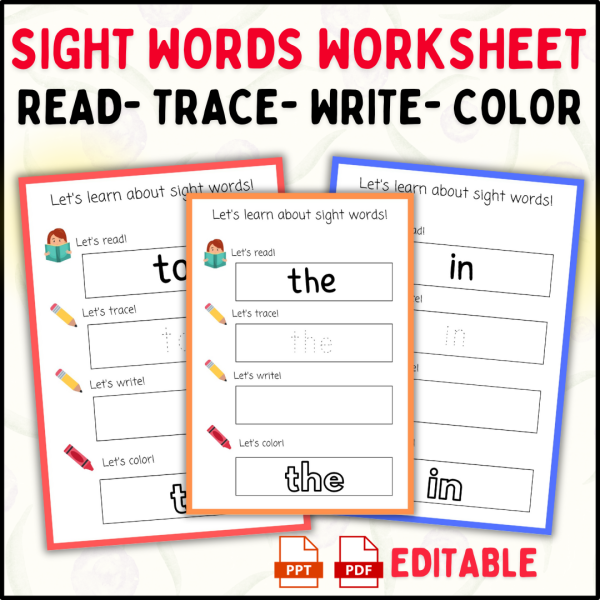 Sight words Worksheets: Read, Trace, Write, and Color (Editable) - Made ...