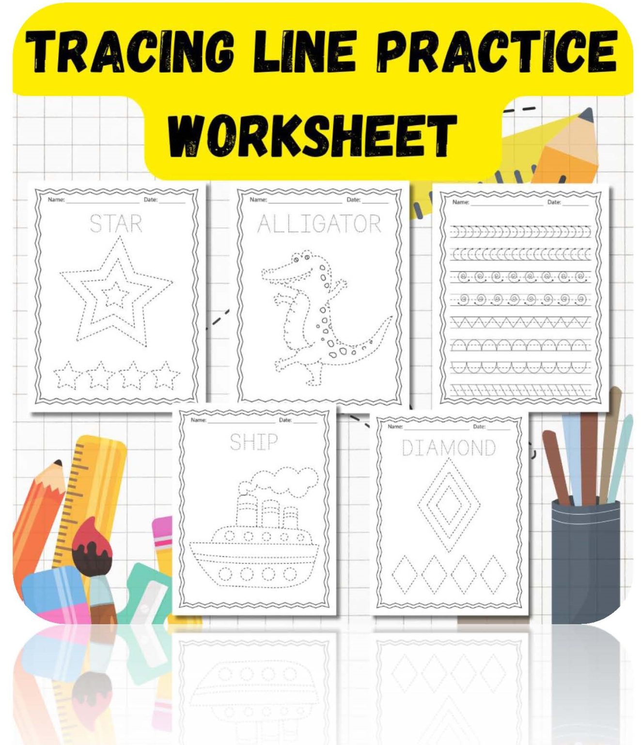 Tracing Line Practice Worksheet for Kids, Prewriting Skills Line ...